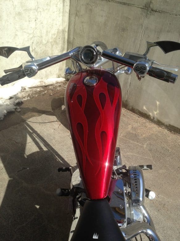 candyred-black Flames K9 Big Dog Motorrad - ABC Hamburg Custom Bike